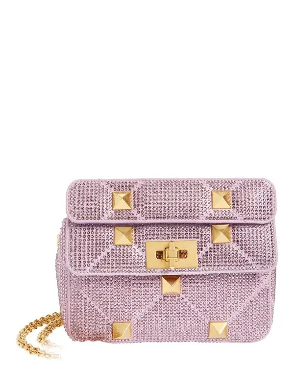 Valentino Garavani Roman Stud Crystal Embellished Matelassé Shoulder Bag - V5k Light Amethyst/glicine