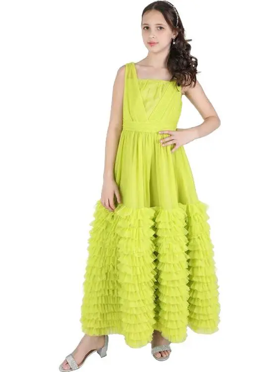 Christian Siriano Pleated Tiered Gown - Lime