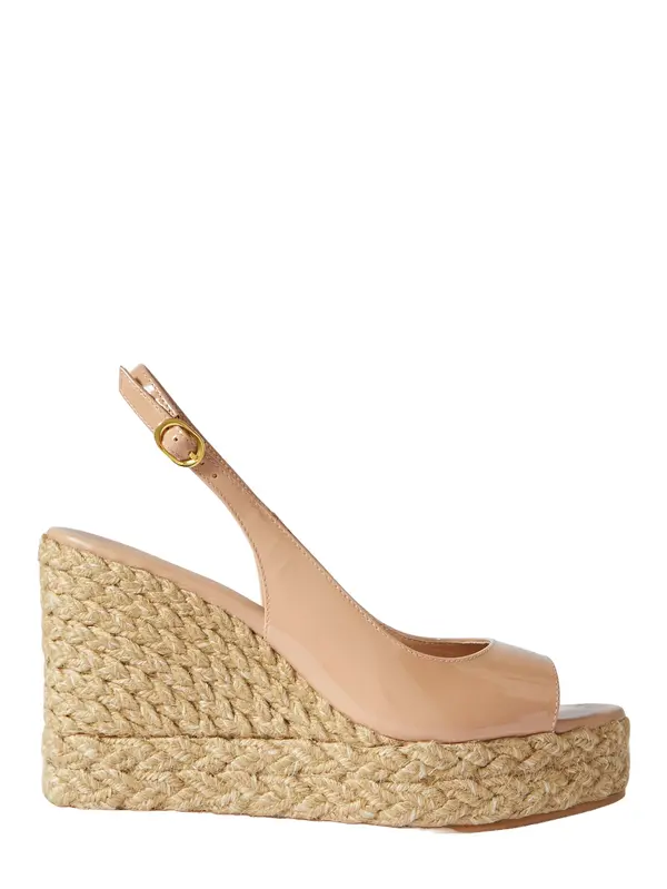 STUART WEITZMAN Island Patent-leather Wedge Espadrille Sandals - Neutrals