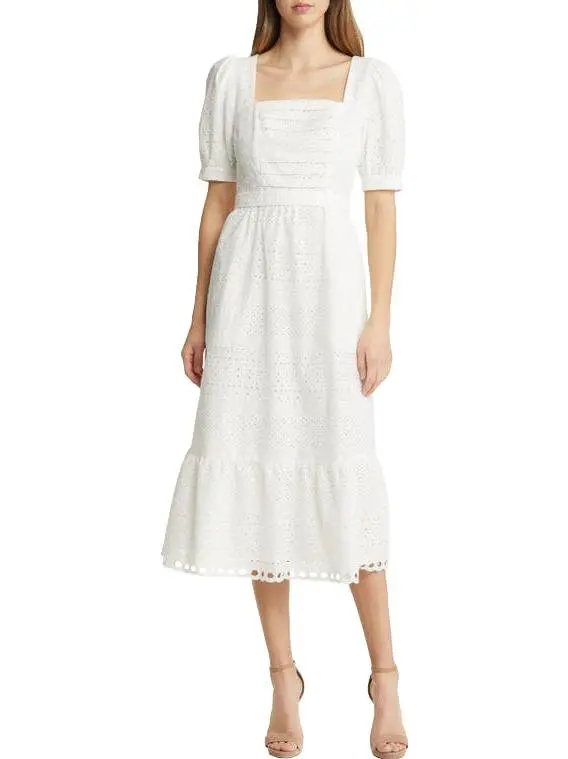 RACHEL PARCELL Lace Overlay Cotton Midi Dress - Lucent White