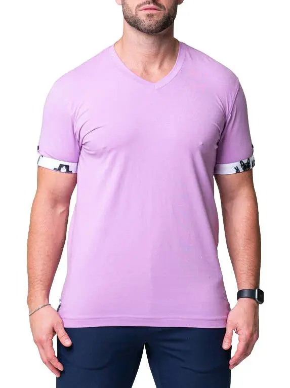 MACEOO Vivaldi Solid Peace V-neck T-shirt - Purple