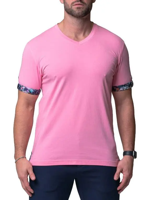 MACEOO Vivaldi Solid Trip V-neck T-shirt - Pink