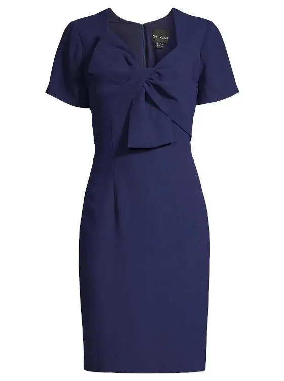 Shani Twisted Bow Crepe Cocktail Dress - Blue