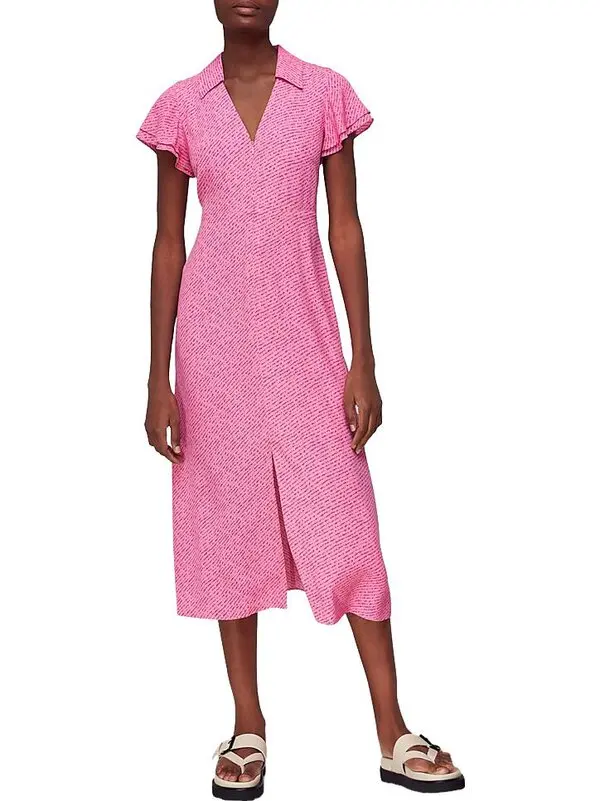 Whistles Nina Diagonal Fleck Midi Dress - Pink/multi