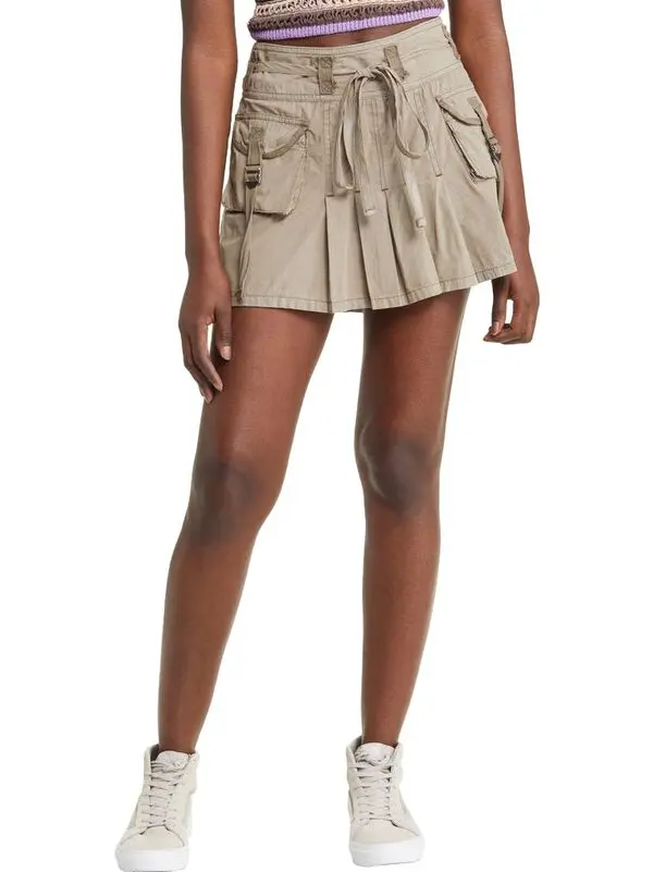 BDG URBAN OUTFITTERS Pleated Cotton Cargo Skirt - Khaki