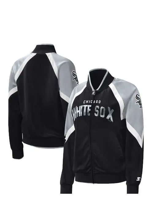STARTER Chicago White Sox Touchdown Raglan Full-zip Track Jacket By - Black