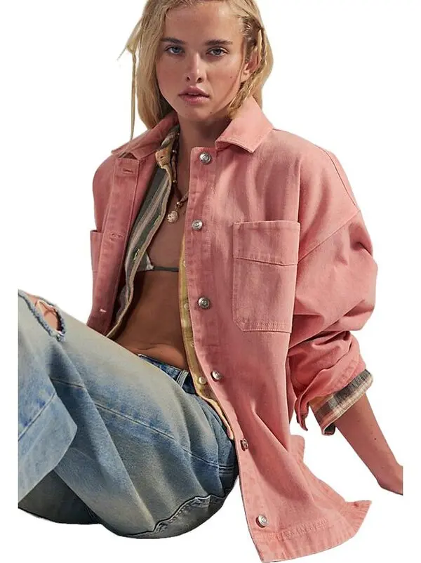 Free People We The Free Madison City Denim Jacket - Lychee Blush