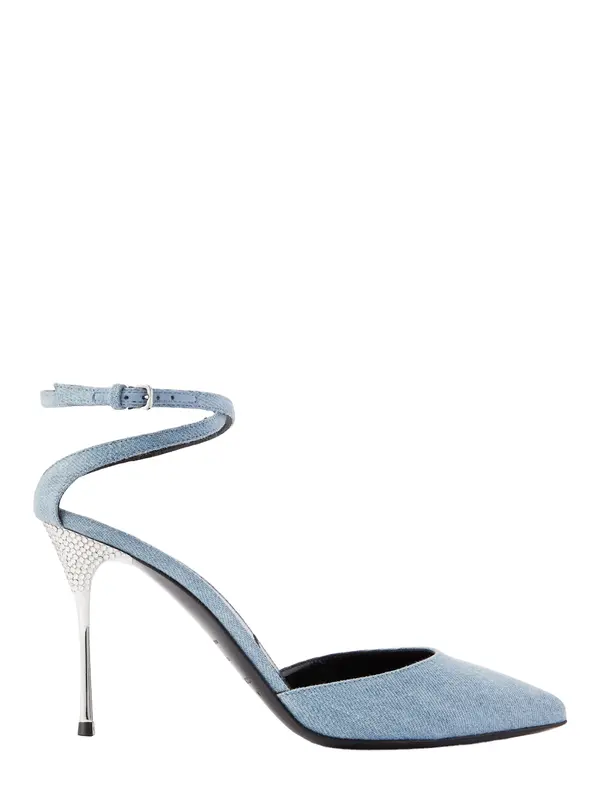 SERGIO ROSSI Area Crystal-embellished Denim Pumps - Blue