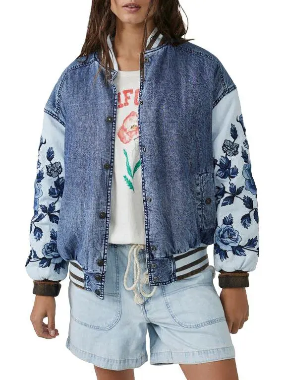 Free People Team Spirit Denim Jacket - Stone Blue