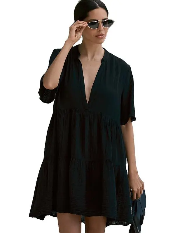 Anthropologie The Kallie Flowy Tunic Dress - Black