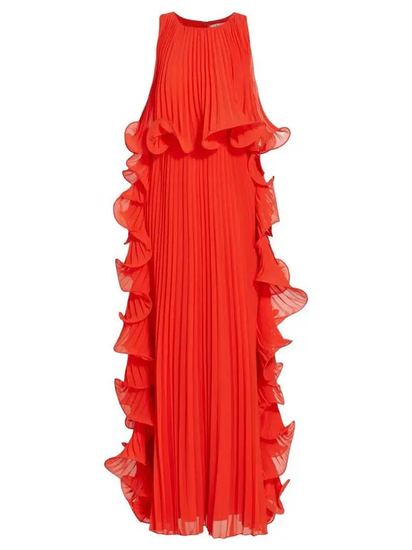 Badgley Mischka Pleated Octopus-trimmed Gown - Persimmon