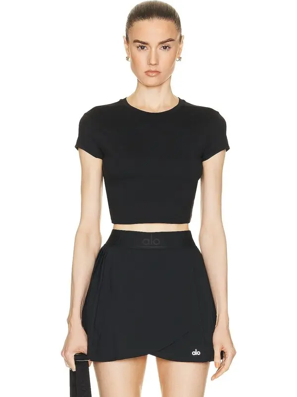 Alo Yoga Soft Crop Finesse Short Sleeve Top - Black