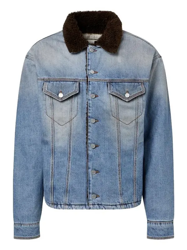ERL Denim Trucker Jacket With Fur Collar - Blue