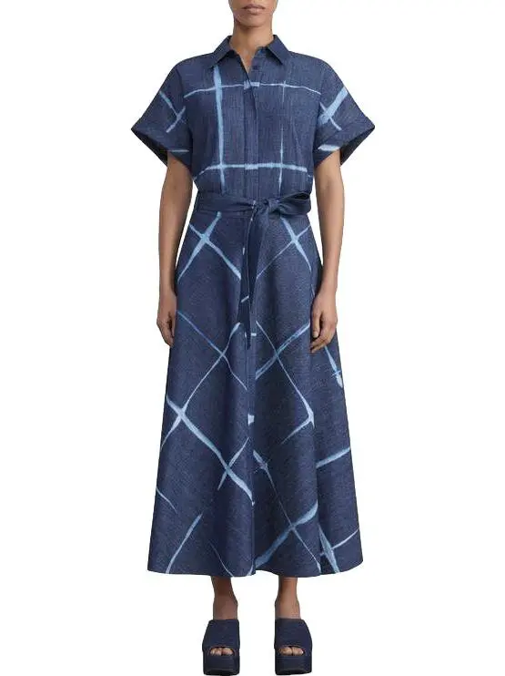 Lafayette 148 New York Shibori Cotton Denim Shirt Dress - Indigo Multi