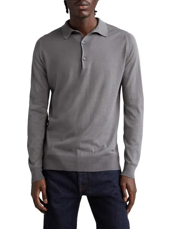 John Smedley Bradwell Cotton Polo Sweater - Cobble Grey