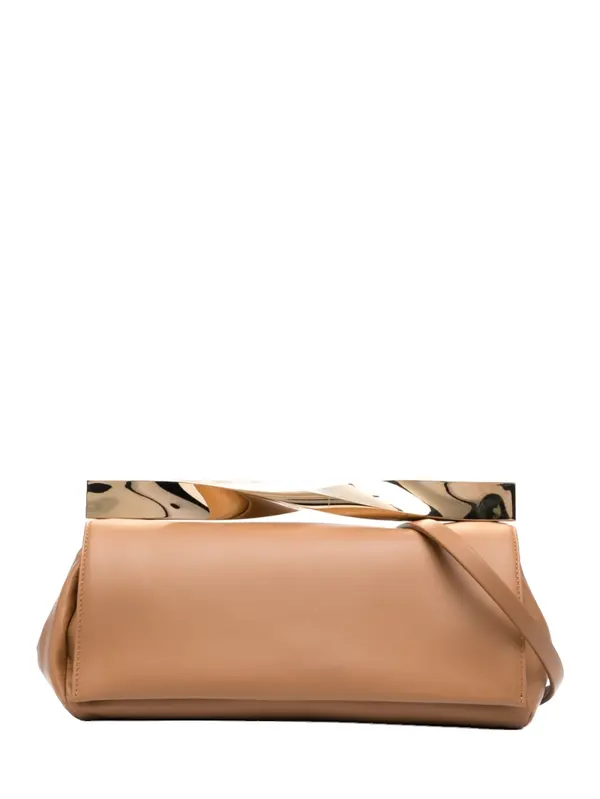 AQUAZZURA Twist Leather Clutch - Brown