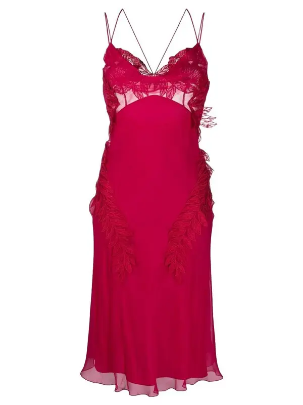 Alberta Ferretti Embroidered Silk Chiffon Midi Dress - Pink