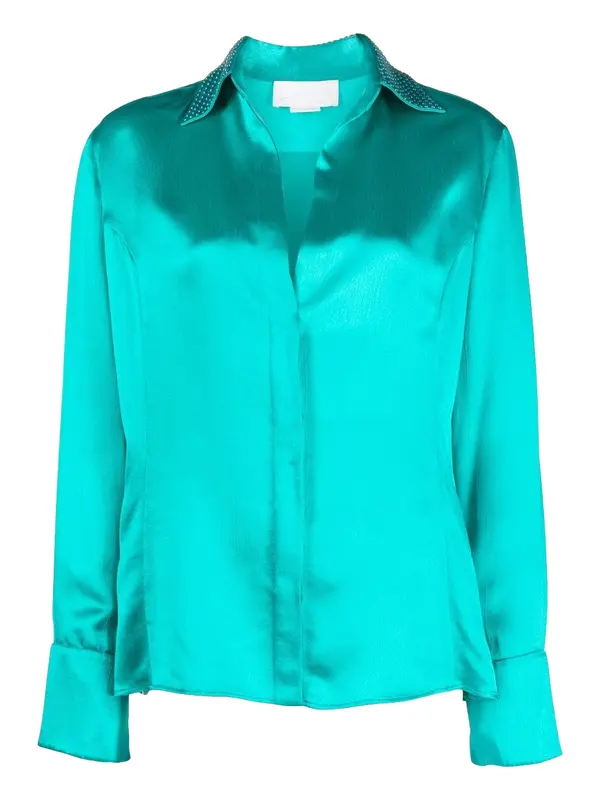 GENNY Stud-embellished Satin Shirt - Blue