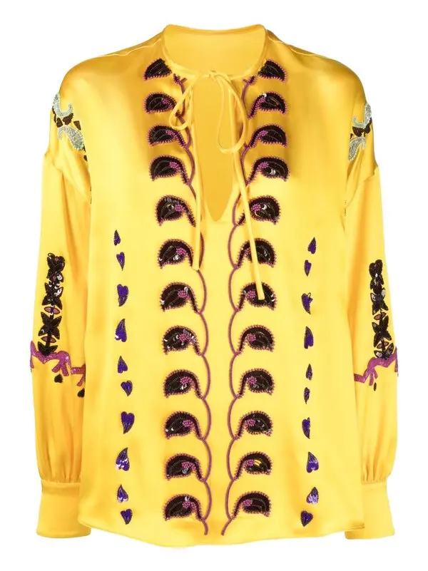 Valentino Garavani Embellished Silk Blouse - Yellow