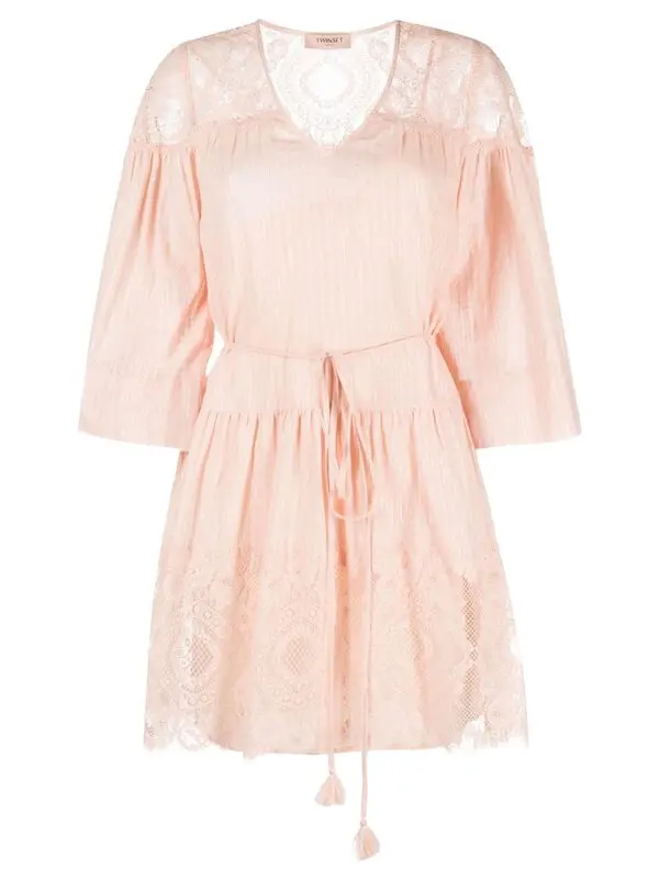 TWINSET Lace-paneling Cotton Dress - Pink