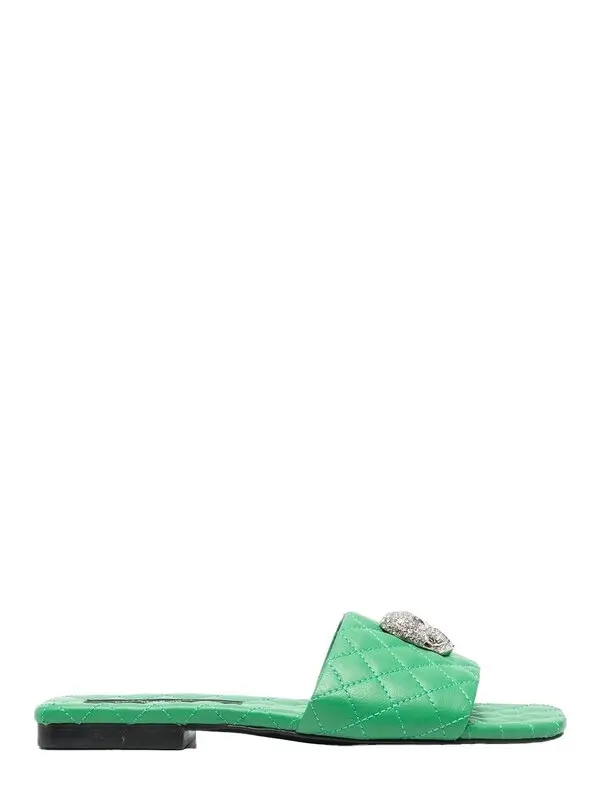Philipp Plein Crystal Skull Matelassé Slides - Green