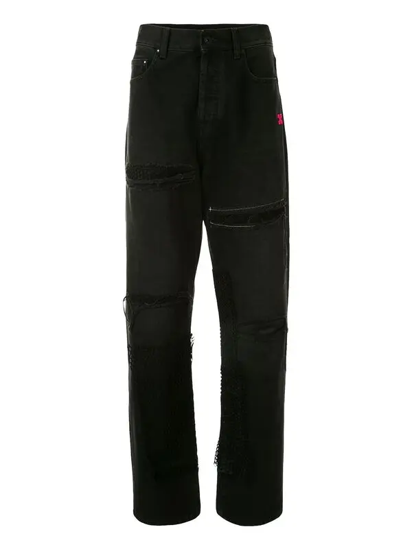 Off-White Ripped Arrows-logo Jeans - Black Fuchsia