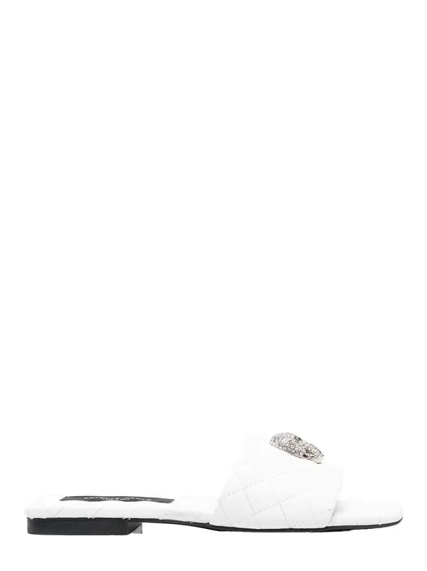 Philipp Plein Crystal-skull Matelassé Slides - White
