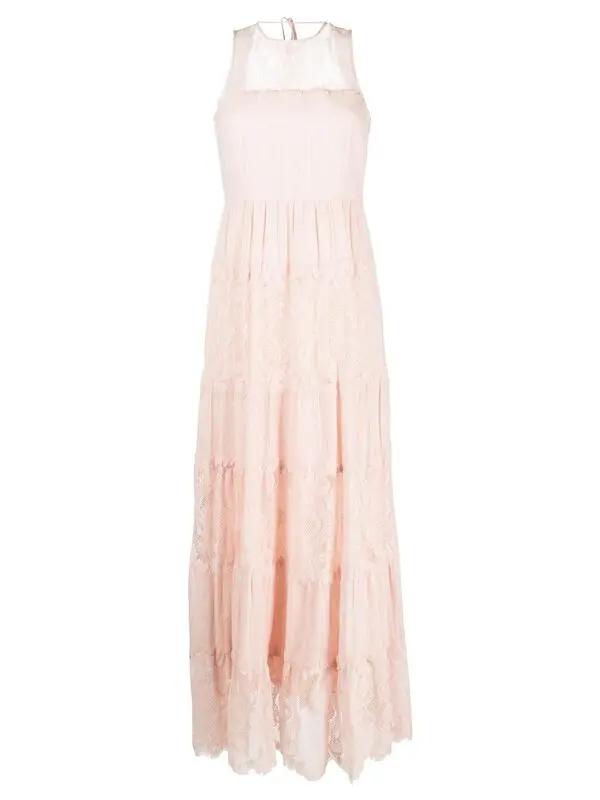 TWINSET Lace Panelled Cotton Maxi Dress - Pink