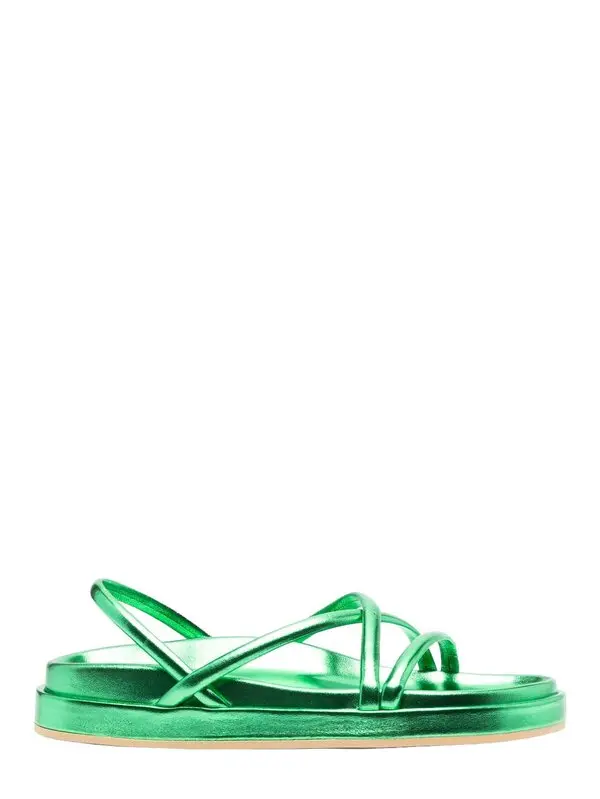 P.a.r.o.s.h Metallic Leather Flatform Sandals - Green