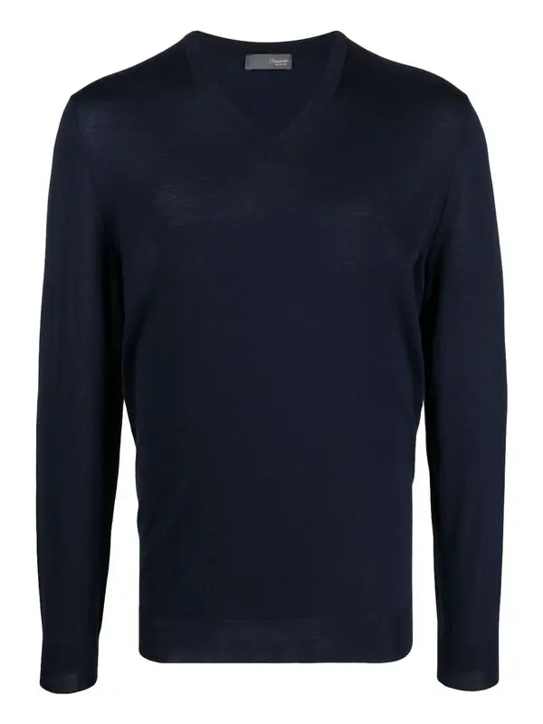 DRUMOHR V-neck Merino Wool Jumper - Blue