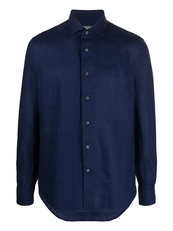Corneliani Long Sleeve Linen Shirt - Blue