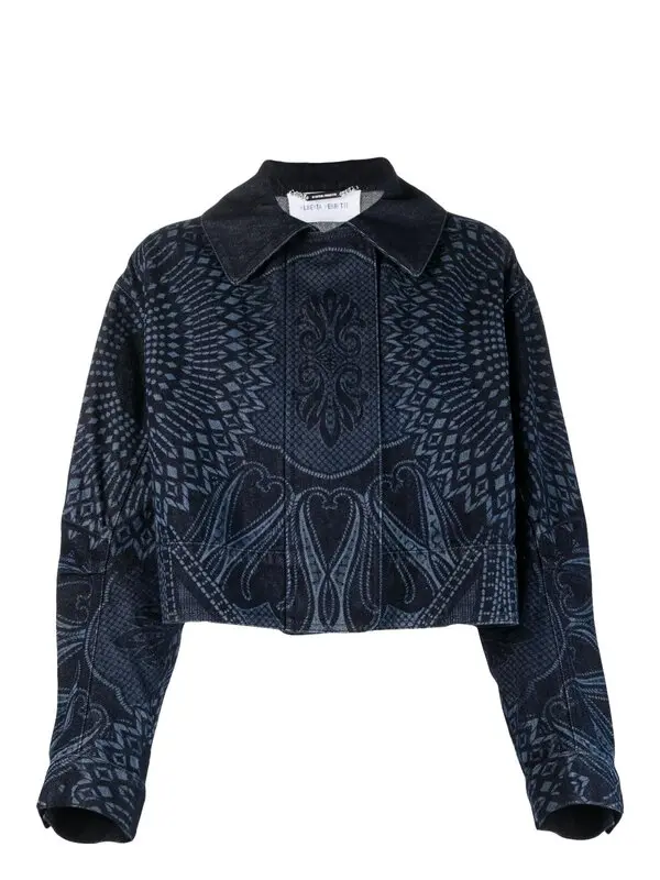 Alberta Ferretti Cropped Denim Jacket With Graphic Print - Blue