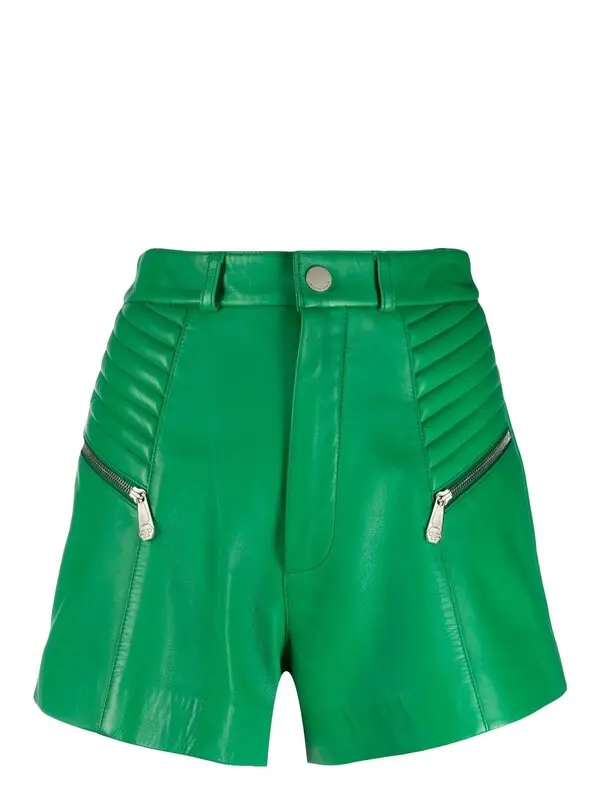 Philipp Plein Ribbed High-waist Leather Shorts - Green