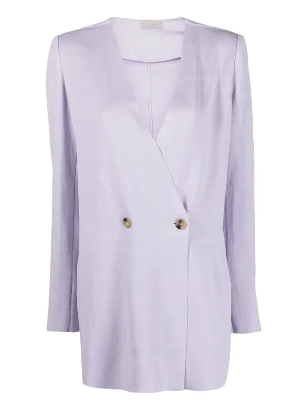 MRZ Double-breasted Linen Coat - Purple