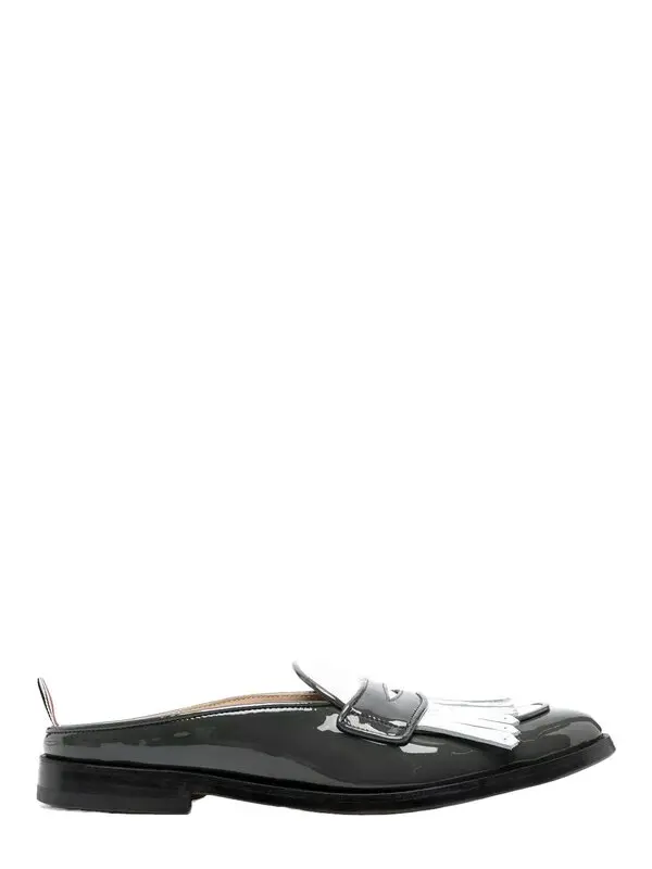 Thom Browne Fringe-detail Patent-leather Mule Loafers - Black