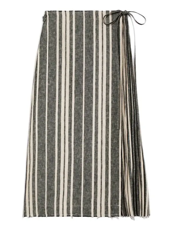 Tory Burch Striped Linen Wrap Skirt - Black/ivory