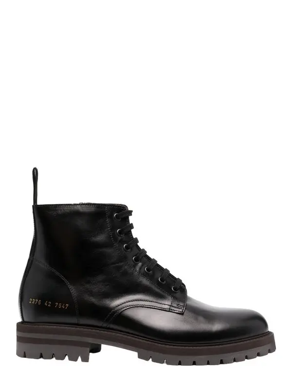 COMMON PROJECTS Number-motif Leather Combat Boots - Brown