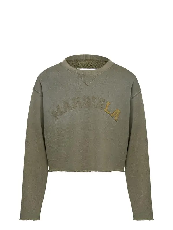 MAISON MARGIELA Logo-print Cropped Sweatshirt - Green