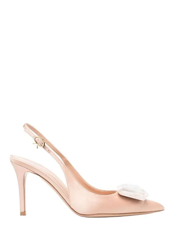 GIANVITO ROSSI Satin Crystal Embellished Pumps - Neutrals