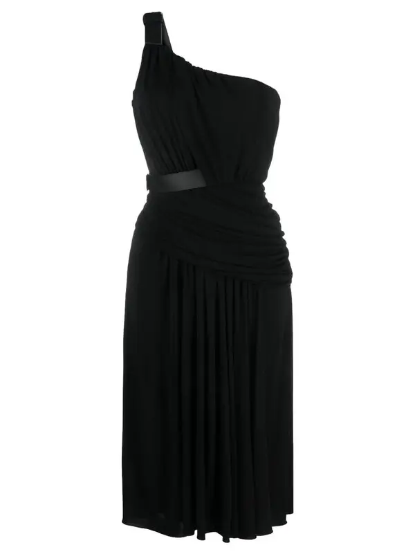 Alberta Ferretti One-shoulder Belted Midi Dress - Black