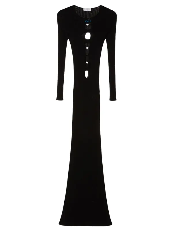 Off-White Cut-out Knitted Long Dress - Black