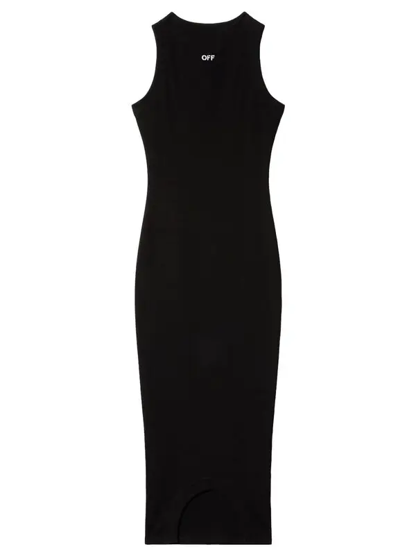 Off-White Ribbed Sleeveless Midi Dress - Black