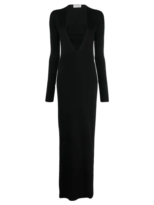Saint Laurent Plunge-neck Maxi Dress - Black