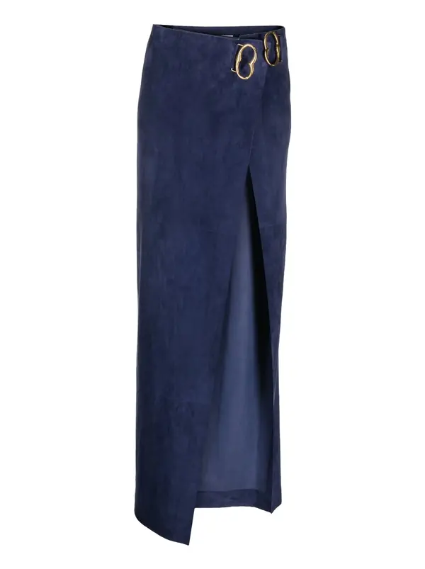 Bally Suede Maxi Wrap Skirt - Blue