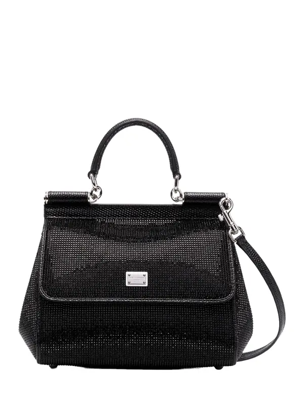Dolce & Gabbana Sicily Rhinestone Shoulder Bag - Black