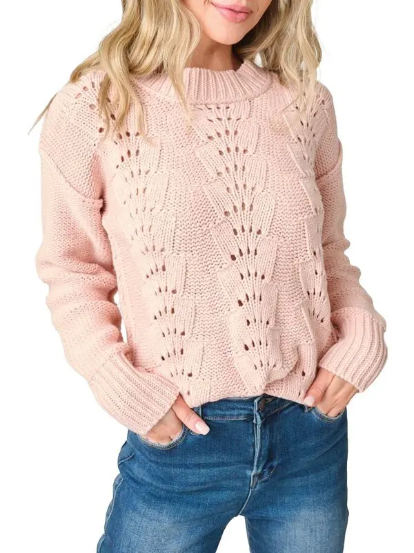 GIBSONLOOK Scallop Stitch Cotton-blend Sweater - Pearl Blush