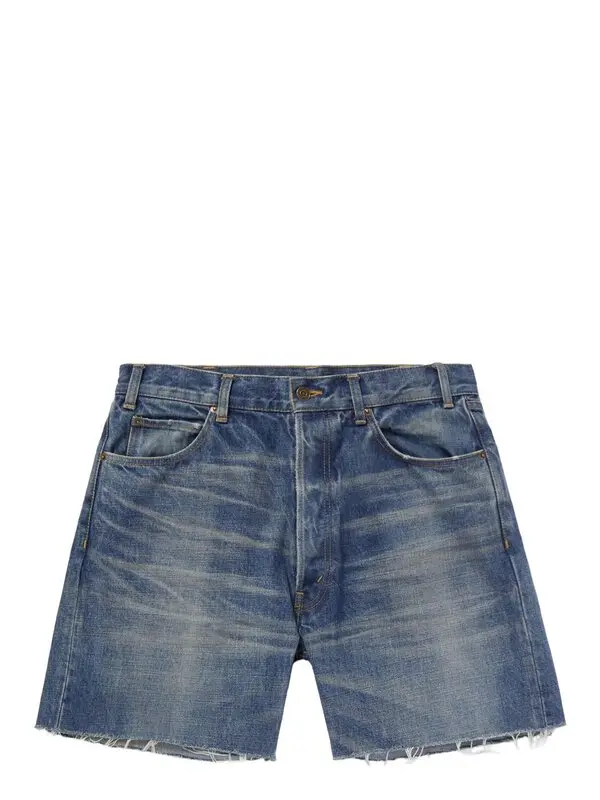 Celine Homme Wesley Distressed Denim Shorts - Blue