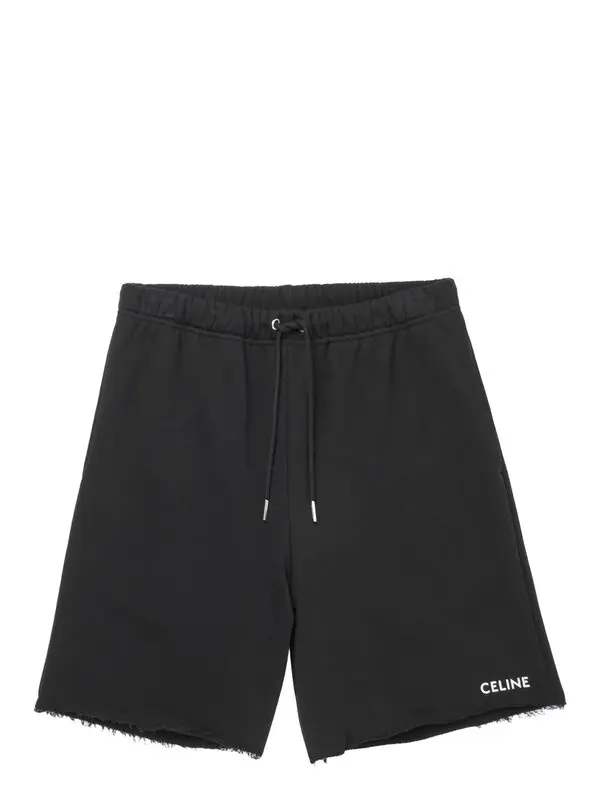 Celine Straight-leg Logo-embroidered Cotton-jersey Drawstring Shorts - Black