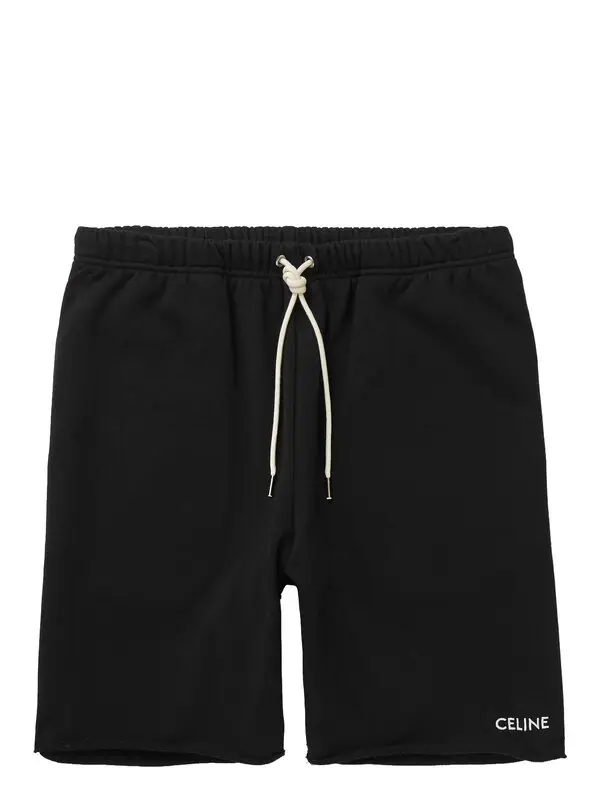 Celine Straight-leg Logo-embroidered Cotton-jersey Drawstring Shorts - Black