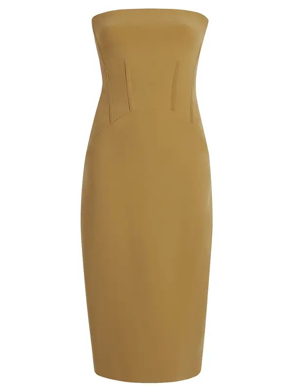 Another Tomorrow Doppio Structured Wool Midi Dress - Hazelnut